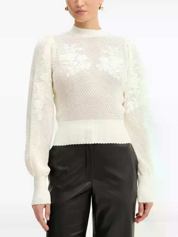 TWINSET Floral-embroidered Open-knit Sweater - Neutrals