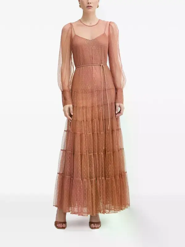 TWINSET Lace-overlaid Tiered Dress - Brown