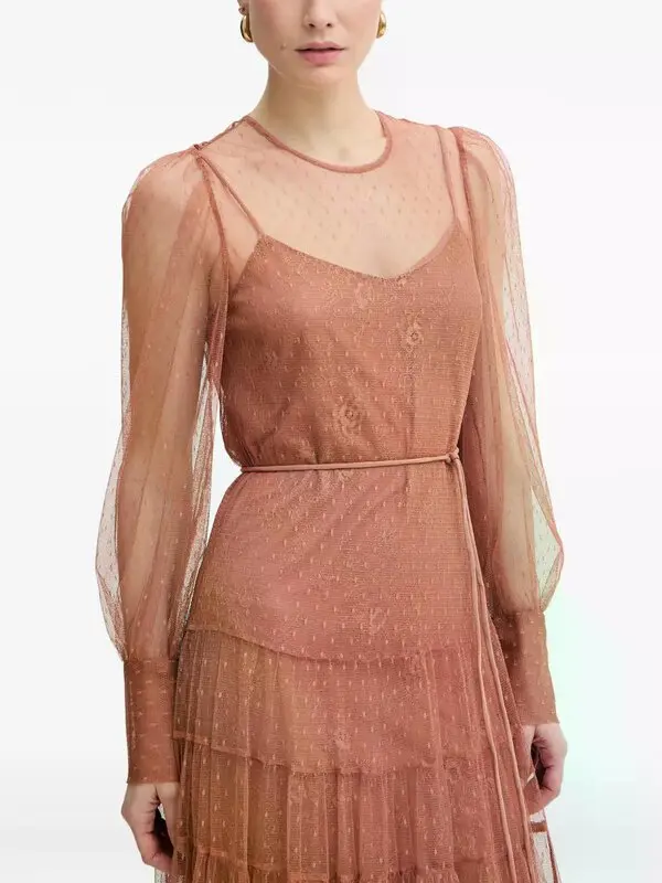 TWINSET Lace-overlaid Tiered Dress - Brown