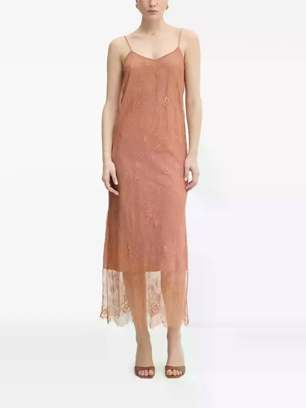 TWINSET Lace-overlaid Tiered Dress - Brown