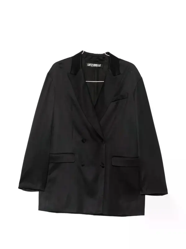 LUTZ HUELLE Hero Double-breasted Satin-finish Blazer - Black