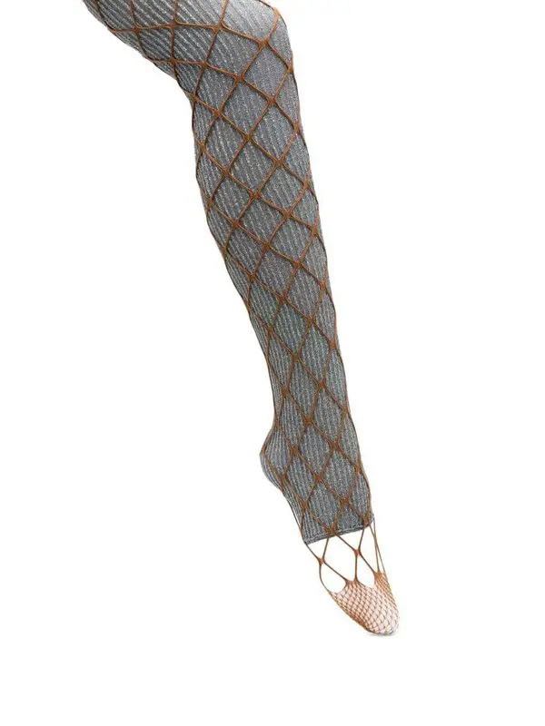 AUGUST BARRON Fishnet-overlay Ribbed-knit Tights - Silver
