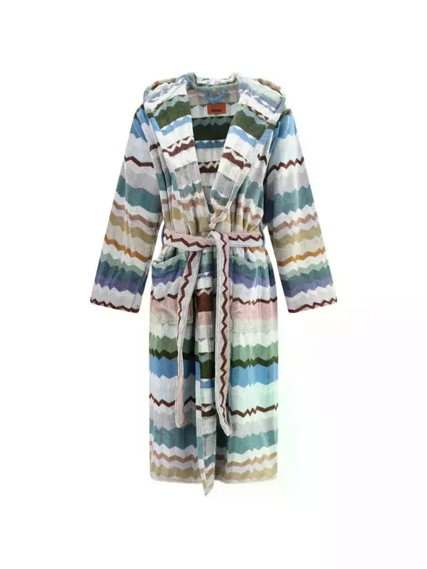 Missoni Eva Zigzag-pattern Hooded Bathrobe - Blue