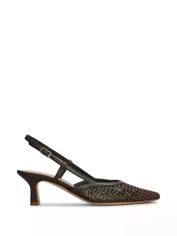 JULIE DEE Woven Slingback Kitten Heel Pumps - Brown