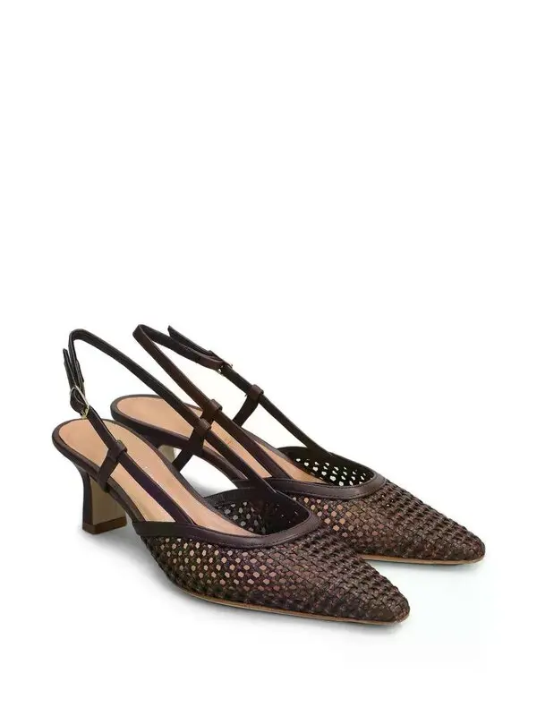 JULIE DEE Woven Slingback Kitten Heel Pumps - Brown