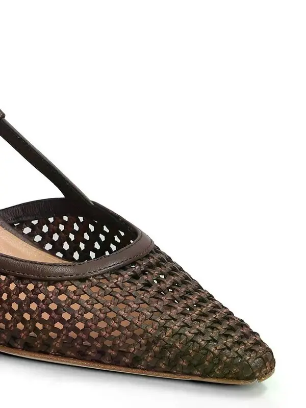 JULIE DEE Woven Slingback Kitten Heel Pumps - Brown