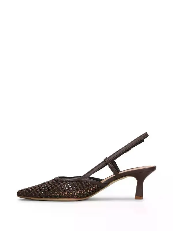 JULIE DEE Woven Slingback Kitten Heel Pumps - Brown