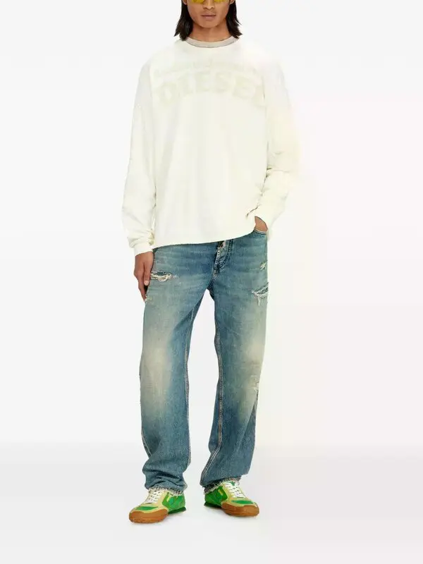 DIESEL® Long-sleeve T-shirt With Prints And Patches - Neutrals