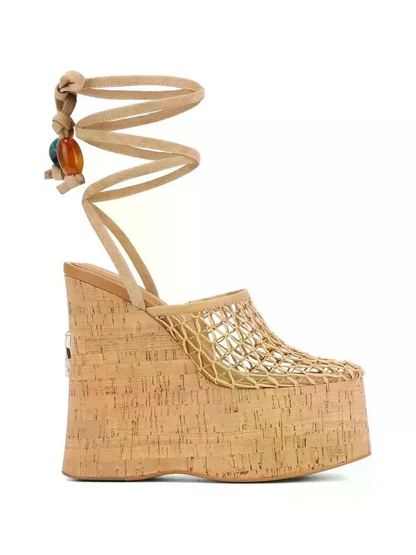 NAKED WOLFE Iris Mesh-paneled Cork Sandals - Neutrals
