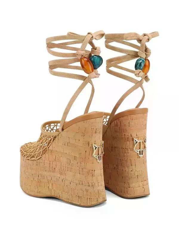 NAKED WOLFE Iris Mesh-paneled Cork Sandals