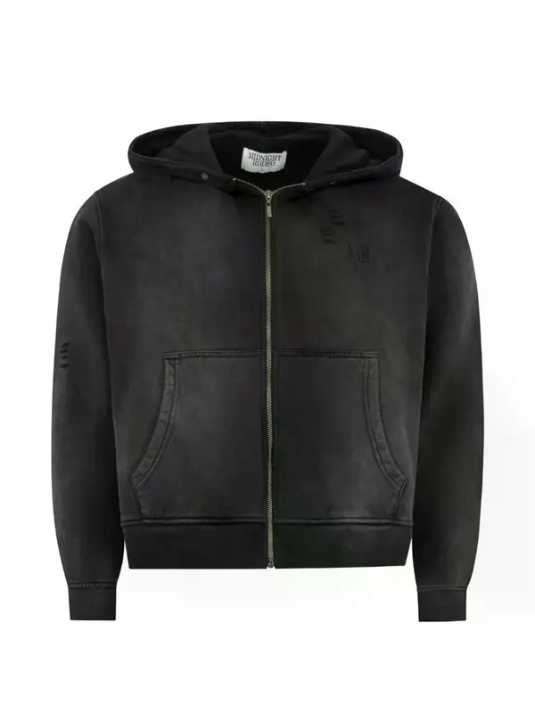 MIDNIGHT RODEO Distressed Zip-up Hoodie - Black