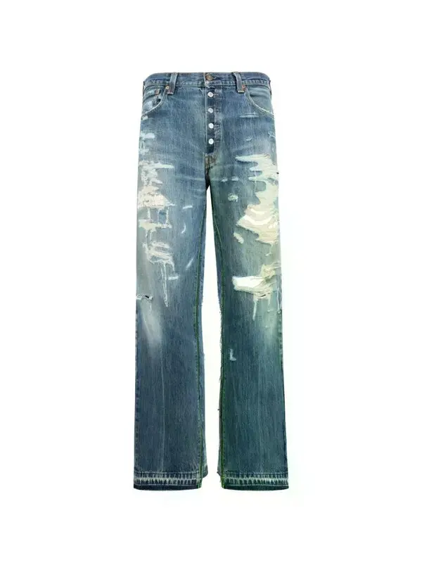 BETTER WITH AGE Distressed Logo-print Jeans - Blue