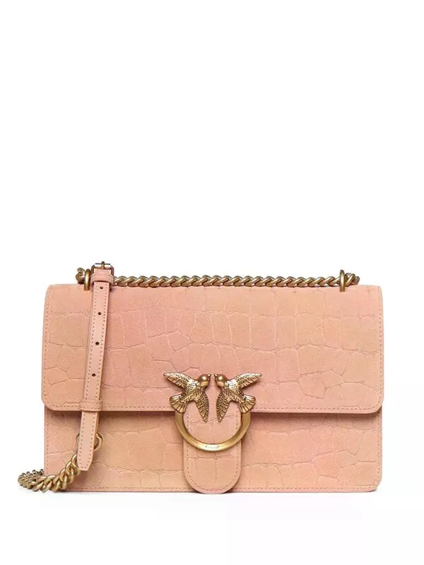Pinko Croc-effect Crossbody Bag With Love Birds Plaque - Pink