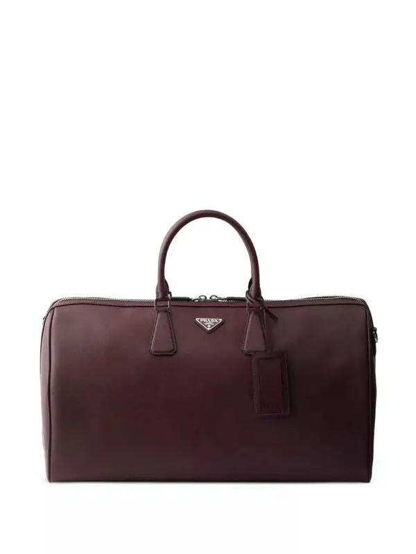 Prada Saffiano Leather Travel Bag With Zipper And Detachable Shoulder Strap