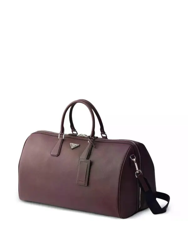 Prada Saffiano Leather Travel Bag With Zipper And Detachable Shoulder Strap