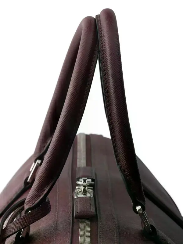 Prada Saffiano Leather Travel Bag With Zipper And Detachable Shoulder Strap