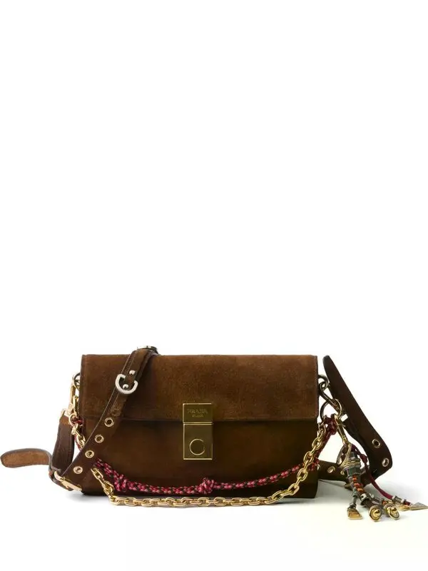 Prada Soft Sound Small Suede Shoulder Bag - Brown