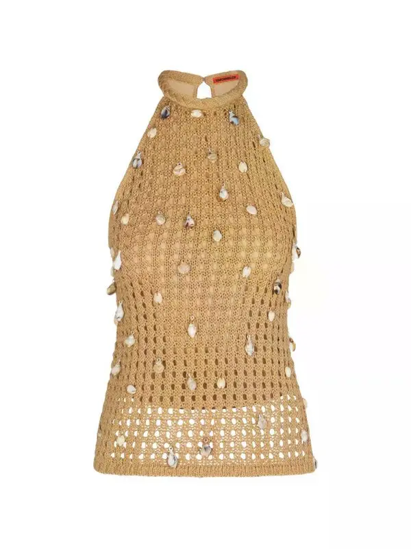 SIMONMILLER Bahi Shell-embellished Crochet Top - Neutrals