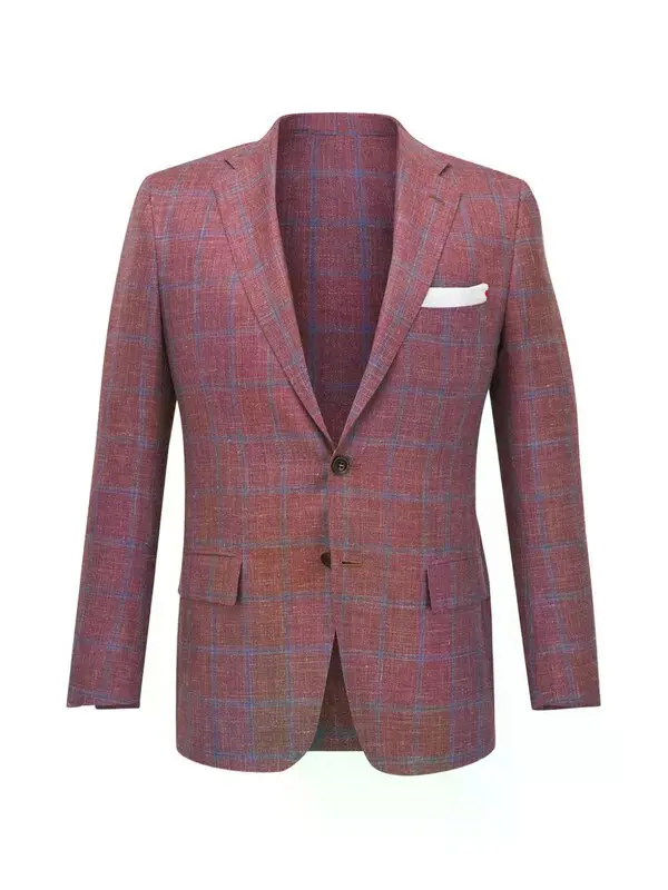Kiton Check Pattern Front Pockets Jacket - Red
