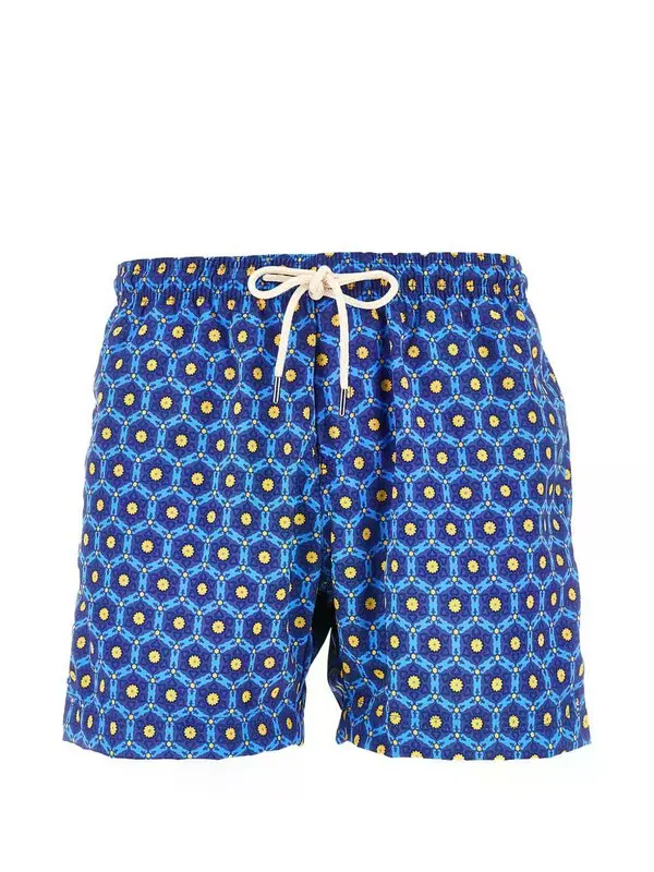 PENINSULA SWIMWEAR Geometric-print Drawstring Swim Shorts - Blue