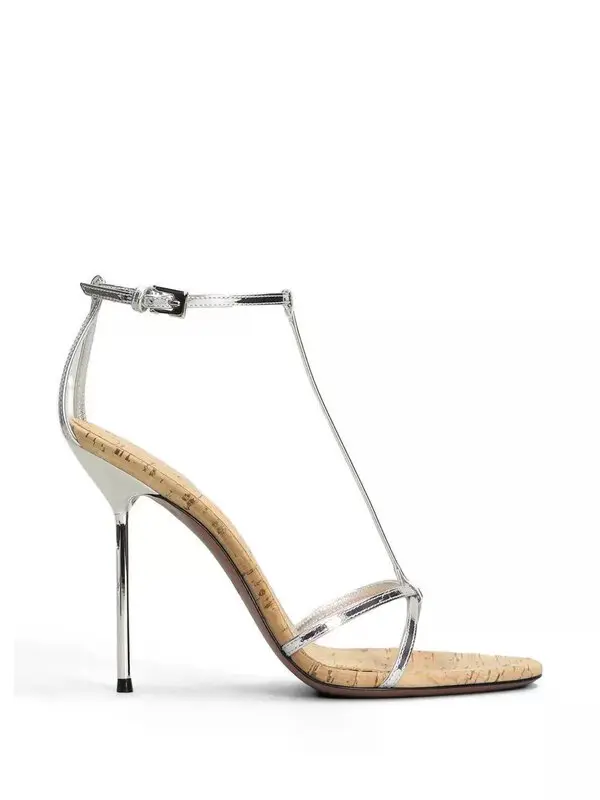 Paris Texas Lidia Metallic-effect T-bar Sandals - Silver