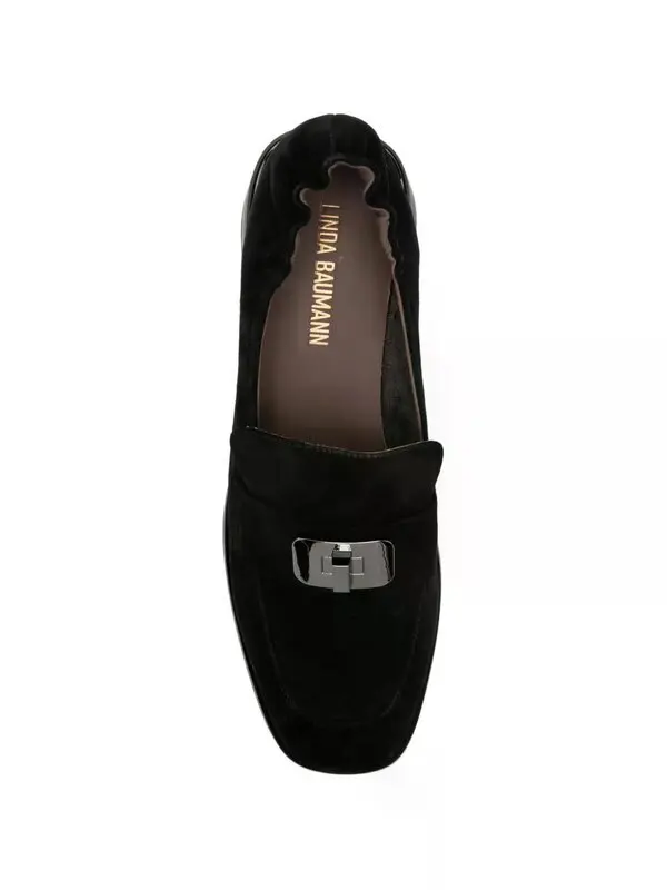 LINDA BAUMANN Buckle-detail Block-heel Loafers - Black
