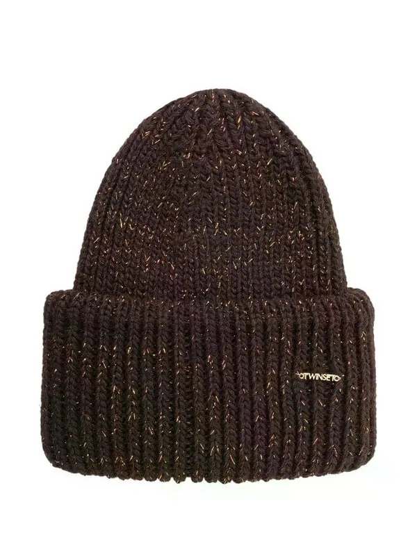 TWINSET Ribbed-knit Beanie With Lurex Detailing - Brown