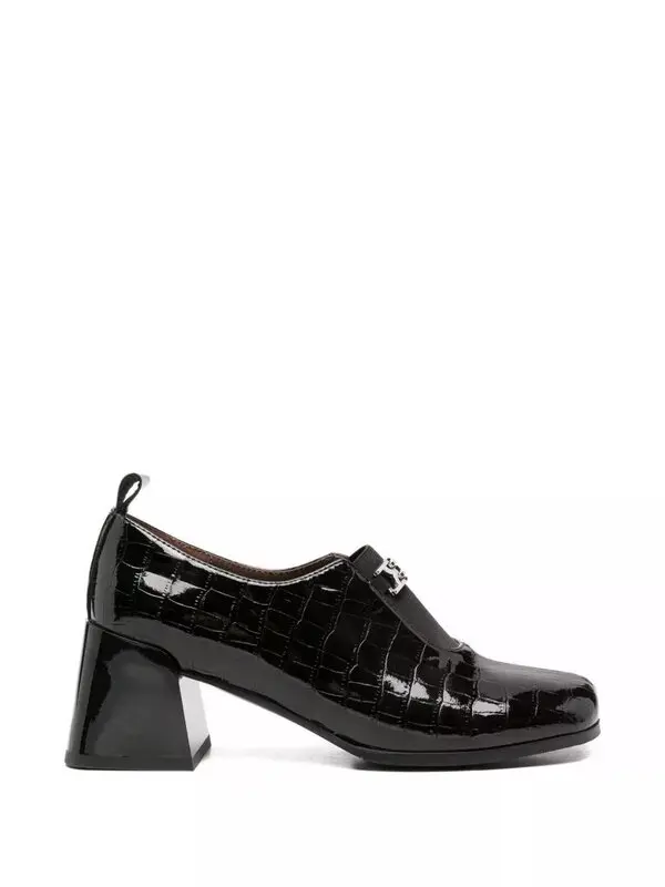 LINDA BAUMANN Crocodile-embossed Leather Pumps