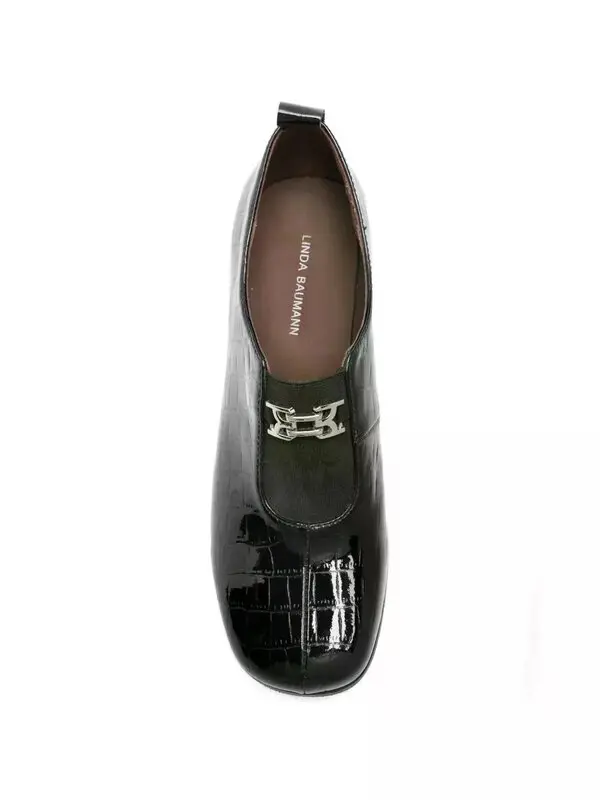 LINDA BAUMANN Crocodile-embossed Leather Pumps