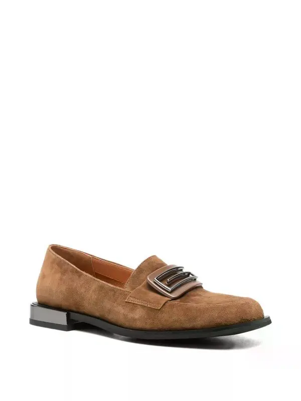 LINDA BAUMANN Buckle-detail Suede Loafers - Brown