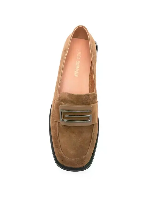 LINDA BAUMANN Buckle-detail Suede Loafers - Brown