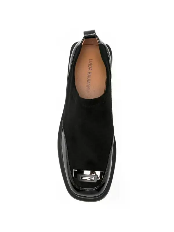 LINDA BAUMANN Patent-paneled Plaque-detail Loafers - Black
