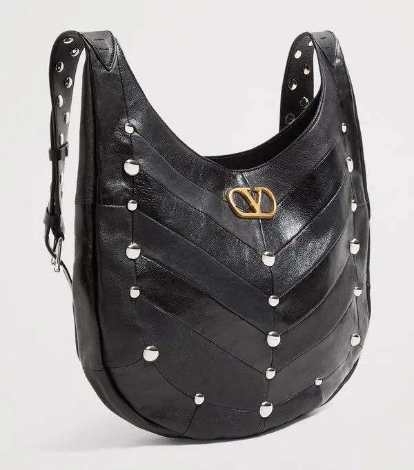 Valentino Garavani Medium Leather Hobo Shoulder Bag - Black