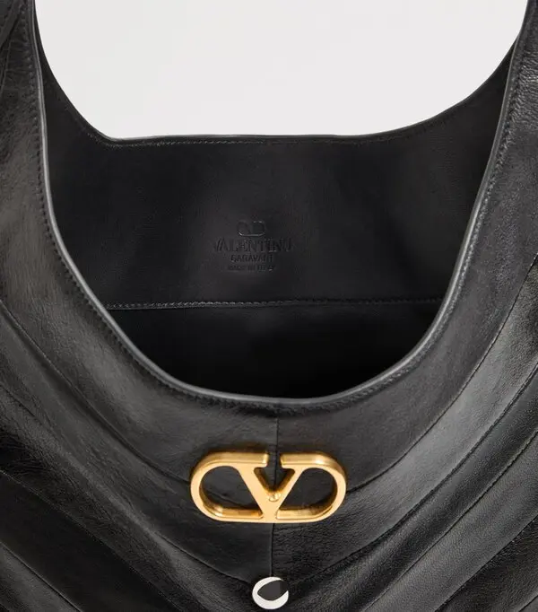 Valentino Garavani Medium Leather Hobo Shoulder Bag - Black
