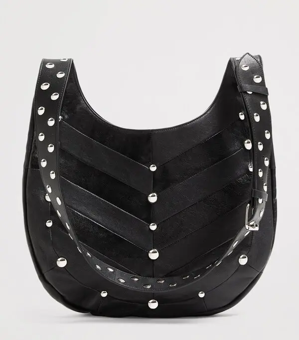 Valentino Garavani Medium Leather Hobo Shoulder Bag - Black