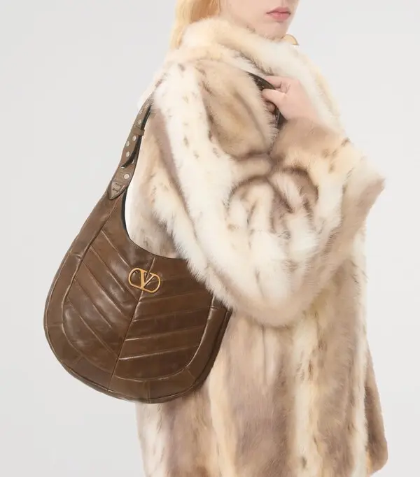 Valentino Garavani Small Lambskin Hobo Shoulder Bag - Brown