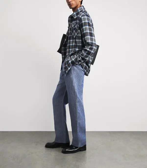 GOD'S TRUE CASHMERE Linen-denim Straight Trousers With Gemstone Detailing