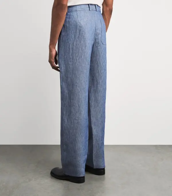 GOD'S TRUE CASHMERE Linen-denim Straight Trousers With Gemstone Detailing
