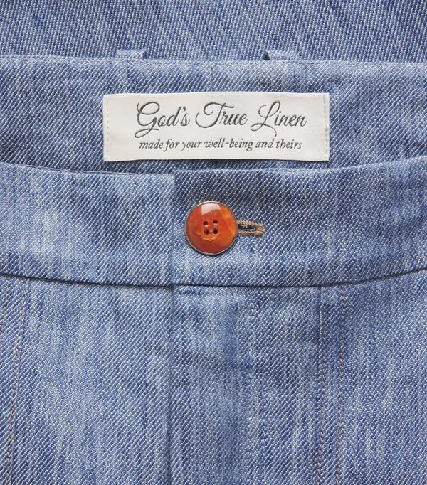 GOD'S TRUE CASHMERE Linen-denim Straight Trousers With Gemstone Detailing