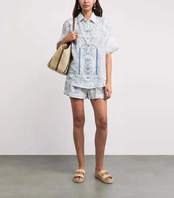 Camilla Linen Printed Belted Shorts