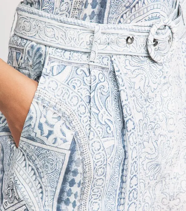 Camilla Linen Printed Belted Shorts