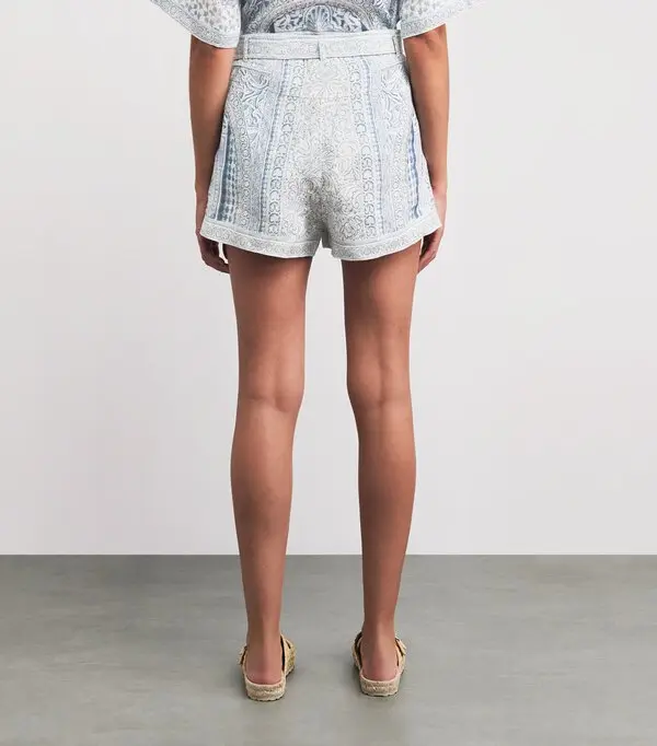 Camilla Linen Printed Belted Shorts