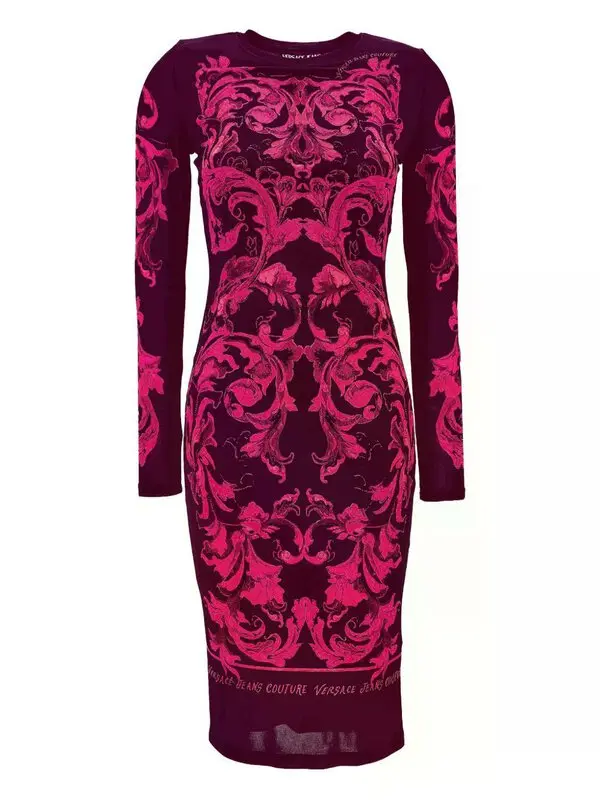 Versace Baroque-print Long-sleeve Midi Dress - Purple