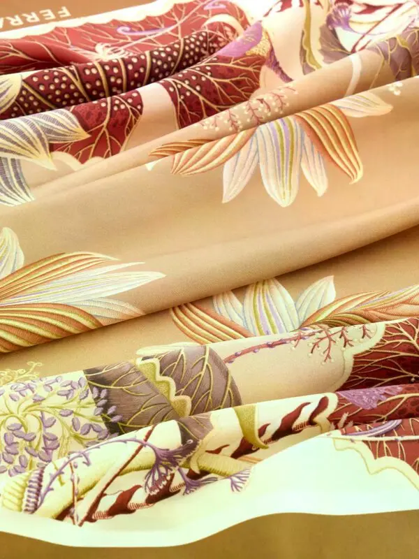 FERRAGAMO Water Lilies Printed Silk Scarf - Brown