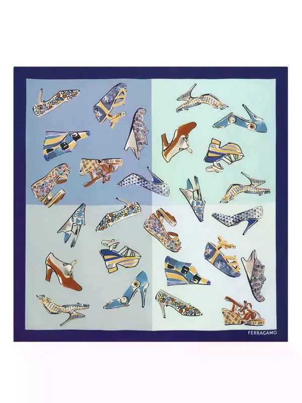 FERRAGAMO Genio-print Silk Scarf - Blue