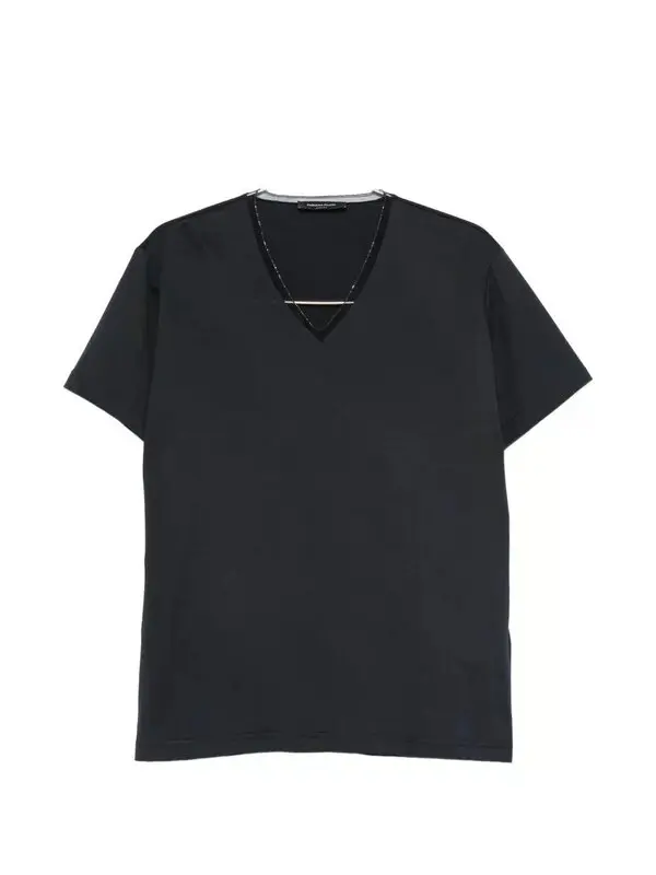 Fabiana Filippi Mesh-trim V-neck T-shirt - Blue