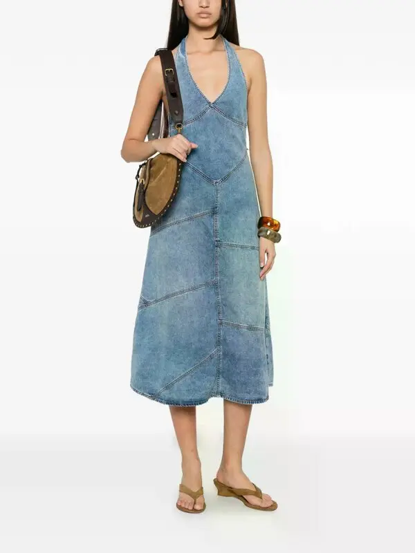 EB DENIM Delphi Pieced Halter Midi Dress