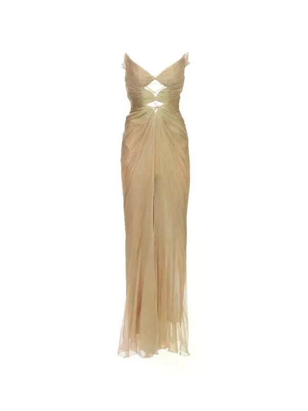 MARIA LUCIA HOHAN Plissé-effect Cut-out Dress - Gold