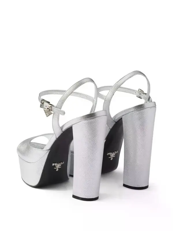 Prada Metallic Leather Platform Sandals - Silver