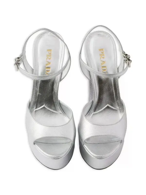 Prada Metallic Leather Platform Sandals - Silver
